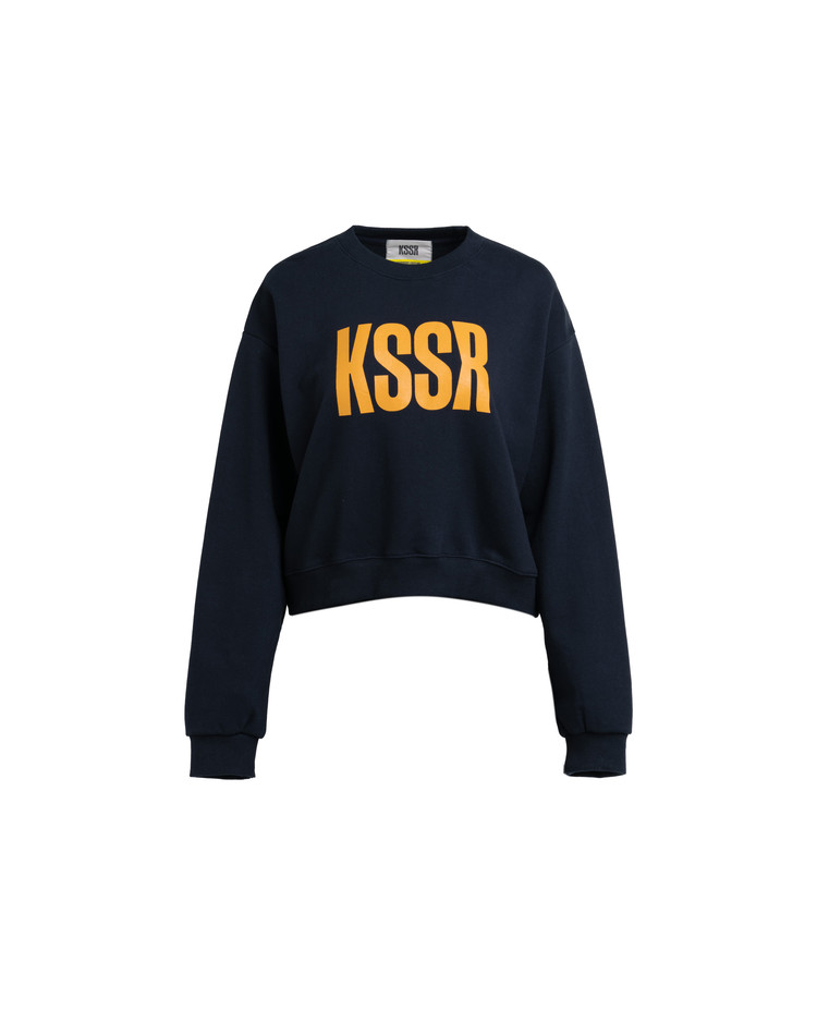 KSSR LOGO CROP SWEATSHIRT NAVY : 키써ㅣKISSER