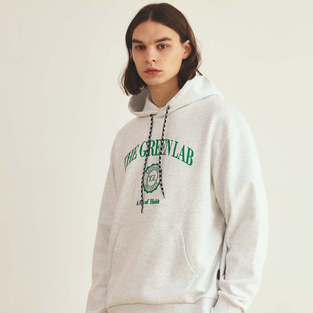 더그린랩_VARSITY GRAPHIC HOODY_WHITE MELANGE GREY : The GREEN Lab | 더그린랩