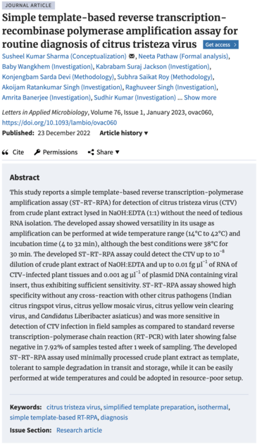 Simple template-based reverse transcription-recombinase polymerase amplification assay for ...