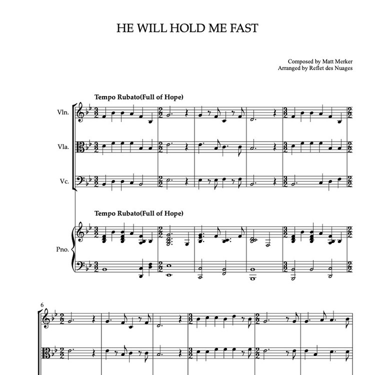 [QUARTET SHEET MUSIC] He Will Hold Me Fast - Violin, Viola, Cello and ...