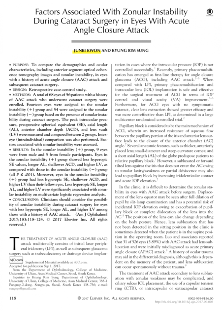 Factors Associated With Zonular Instability During Cataract Surgery in ...