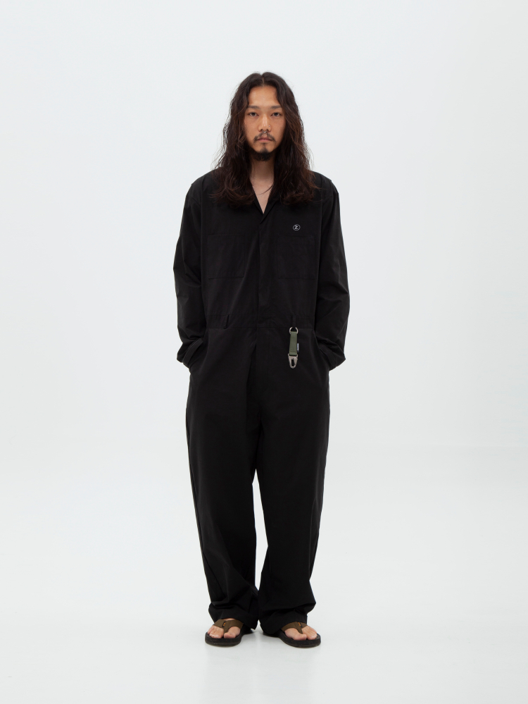 KUNTACHI® X KANEITEI® BLACK WASHED JUMPSUIT with embroidered logo ...