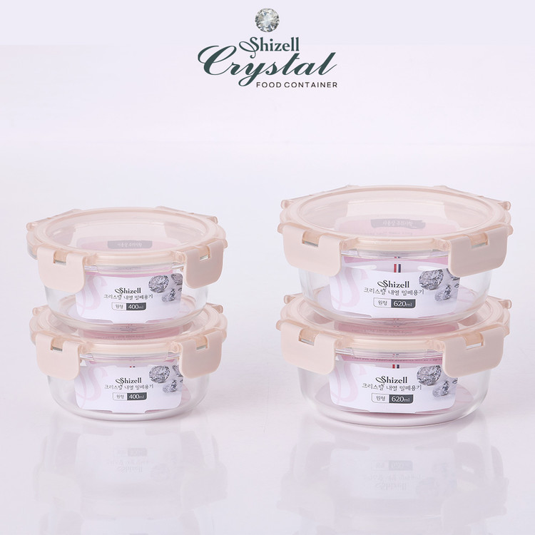 쉬젤 크리스탈 내열밀폐용기 원형4종세트 (원형400ml*2ea+620ml*2ea) : 중앙유통 (화곡유통단지)