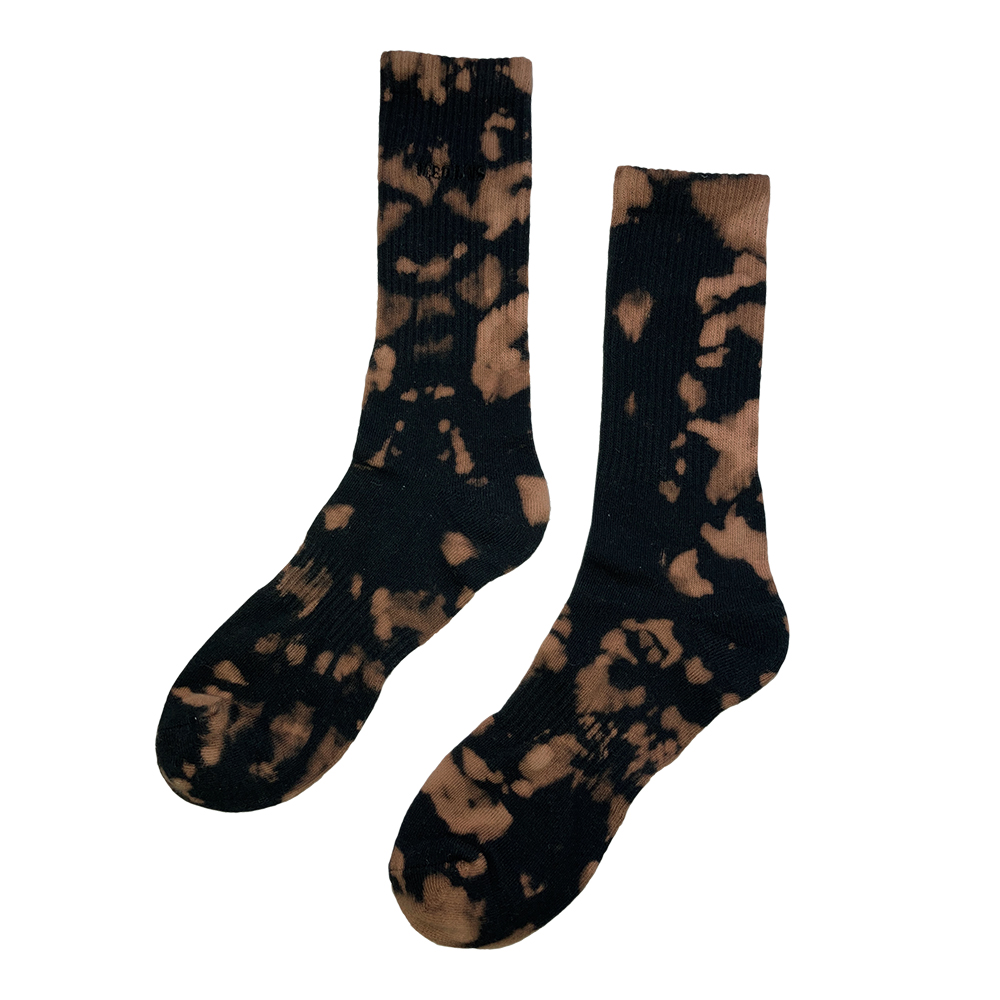 Hand Bleach Tie-Dyed Socks - Black & Orange : MEDIUMS