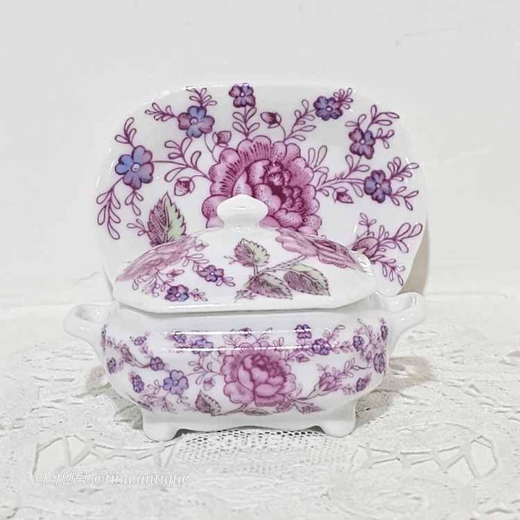 프랑스 미니어처 도자기 튜린 Porcelain Art 6번 장미 정원. 네덜란드 Weesp 공장 스타일. : 티나 엔틱