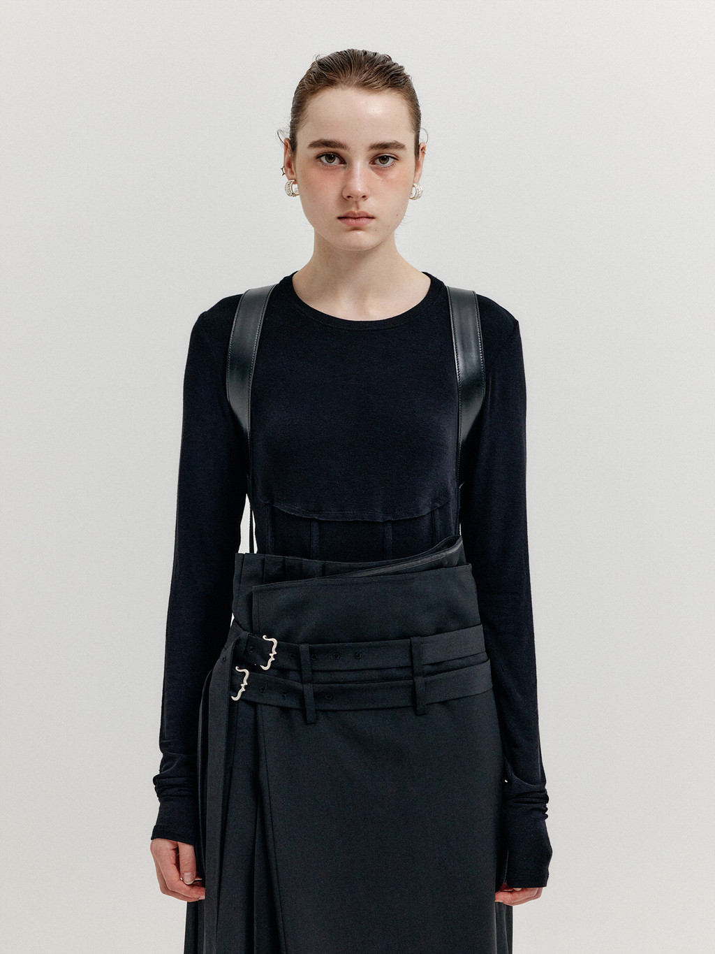 XIONY Long Sleeve Bustier T-shirt - Black : EENK