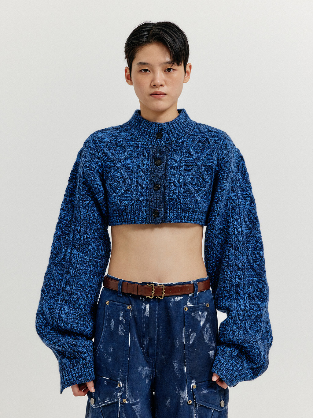 XILI Cable Knit Crop Cardigan - Navy : EENK