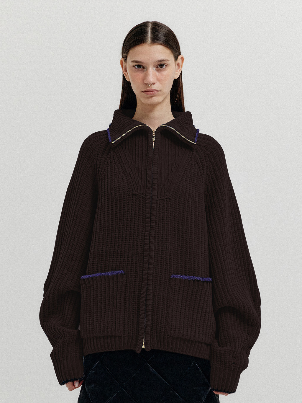 XTO Zipped Knit Cardigan - Brown : EENK