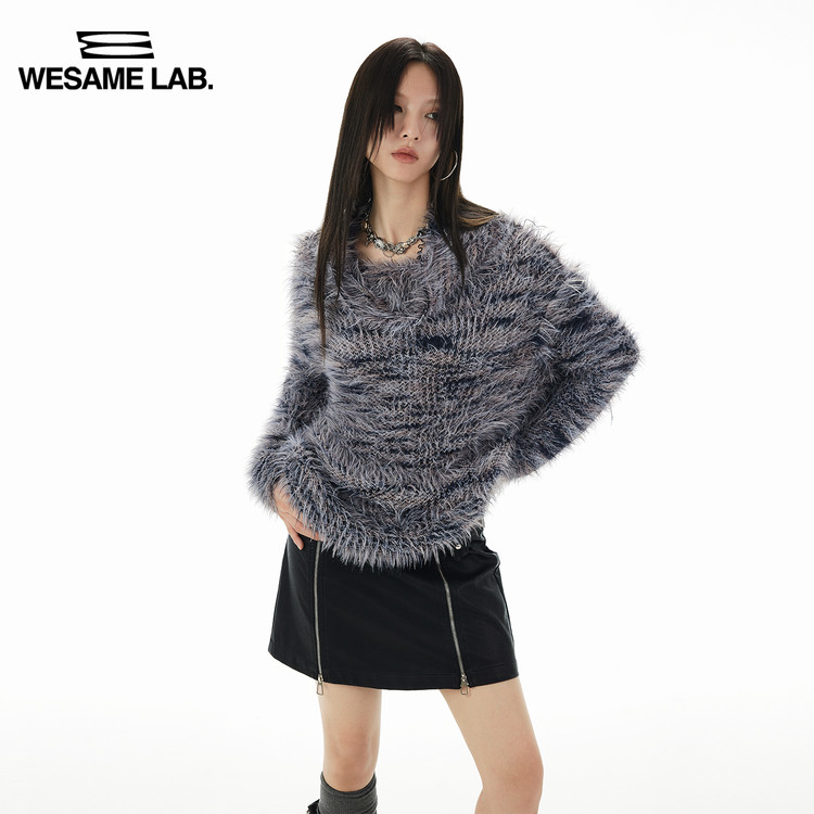 WESAME LAB original design tone-on-tone scarf shoulder line sweater ...