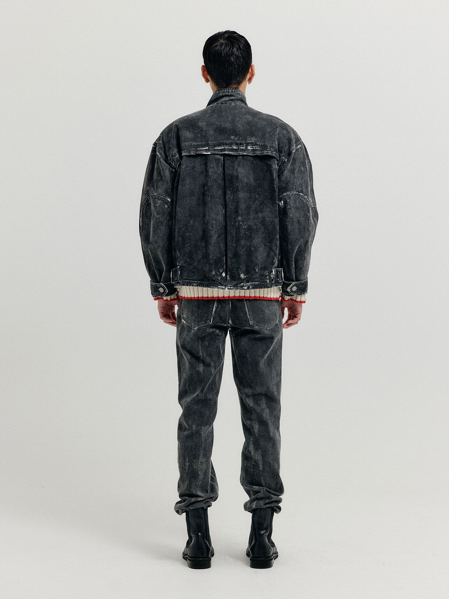 XELLO Highneck Buttoned Denim Jumper Dark Grey EENK