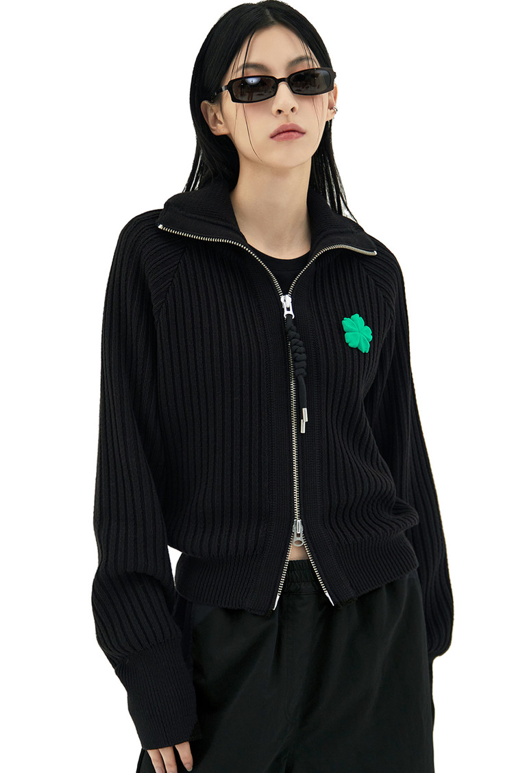 Women ribbed zipper knit jacket (black) : 더 아이덴티티 프로젝트 LAB