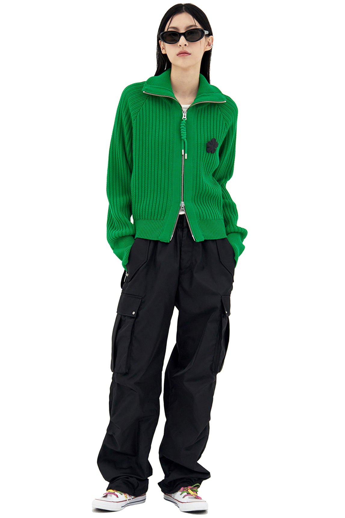 Women ribbed zipper knit jacket (fern green) : 더 아이덴티티 프로젝트 LAB