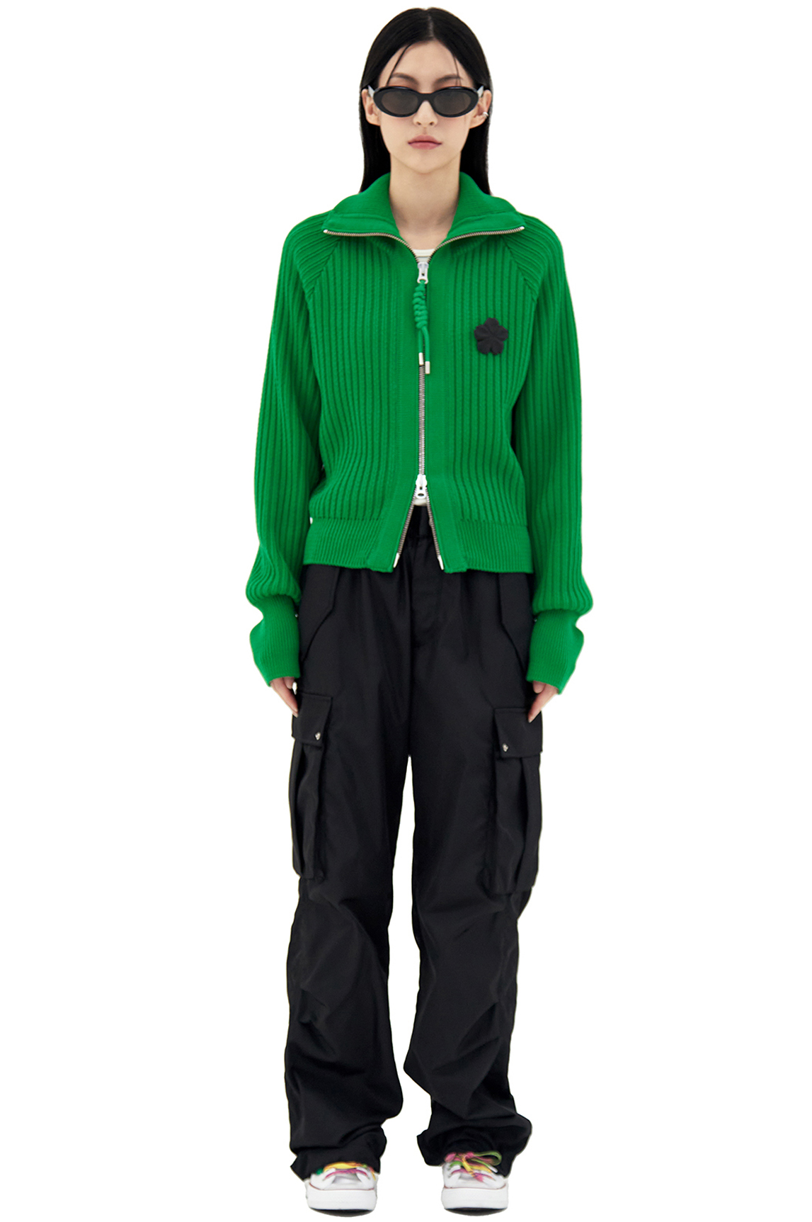 Women ribbed zipper knit jacket (fern green) : 더 아이덴티티 프로젝트 LAB