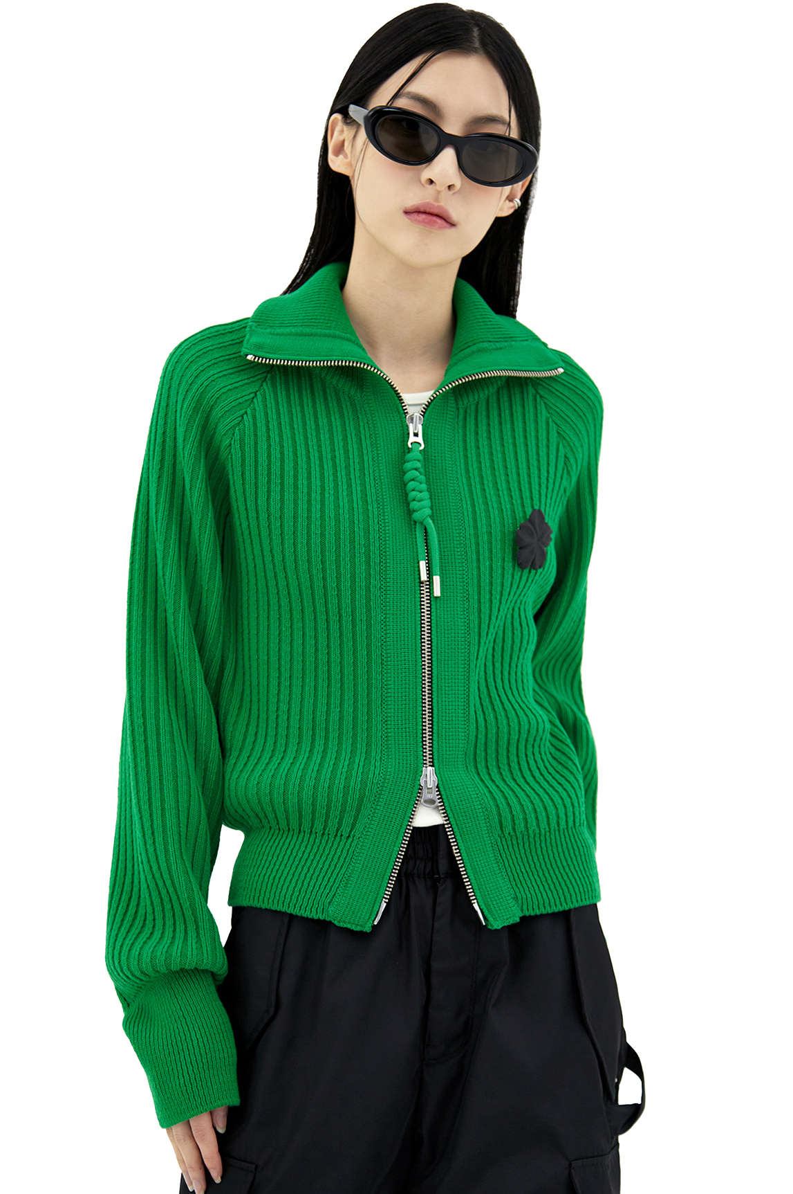 Women ribbed zipper knit jacket (fern green) : 더 아이덴티티 프로젝트 LAB