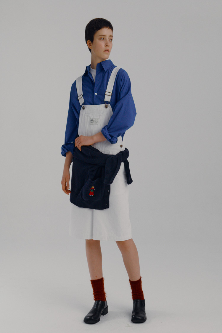 Cotton half overalls (White) : voiedenary