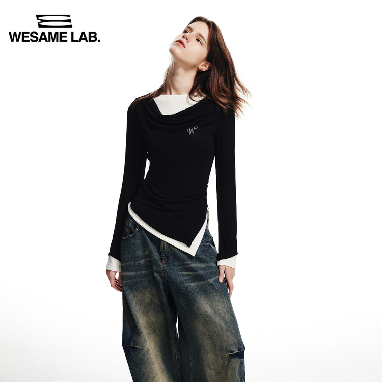 WESAME LAB Slim Fit Pleated Collar Design T-Shirt : 유스키트 YOUTHKIT