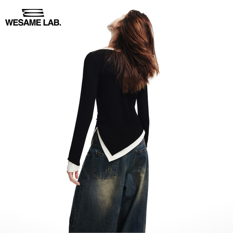 WESAME LAB Slim Fit Pleated Collar Design T-Shirt : 유스키트 YOUTHKIT
