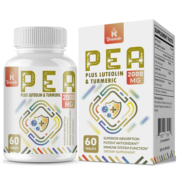 로스몰로, 2000mg PEA 컴플렉스 위드 루테올린 & 터메릭 강황 팔미토일에탄올아마이드 - 60정 / Rosmolo ...