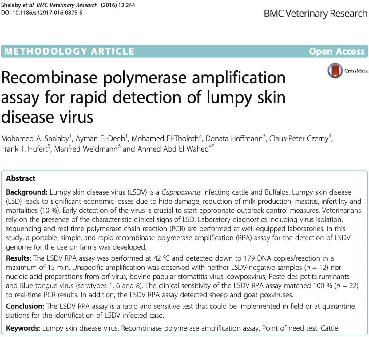 RPA assay for rapid detection of lumpy skin disease virus(LSDV) ( 럼피스킨 ...