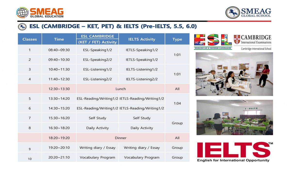 SMEAG 국제학교에서 운영하는 ESL , IELTS 프로그램 : 말레이시아 한달살기 어학연수 가족연수 영어캠프