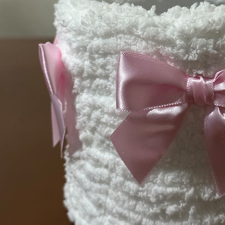 Fuzzy pot_Ribbon_White (Pink) : 퍼지룸(FUZZYROOM) - 따뜻한 소품샵