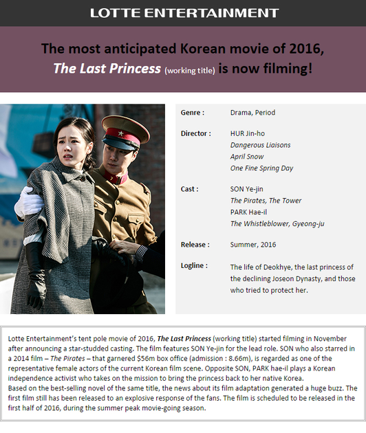 Lotte Entertainment - The Last Princess (W/T) now filming : News