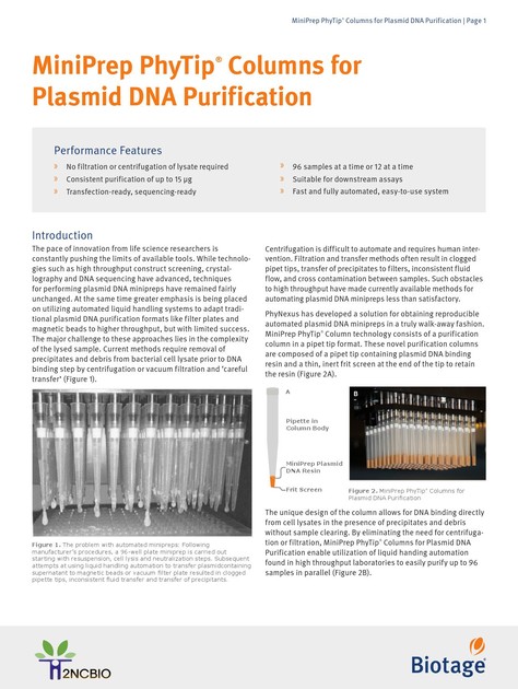 MiniPrep PhyTip Columns for Plasmid DNA Purification, Automated Plasmid ...