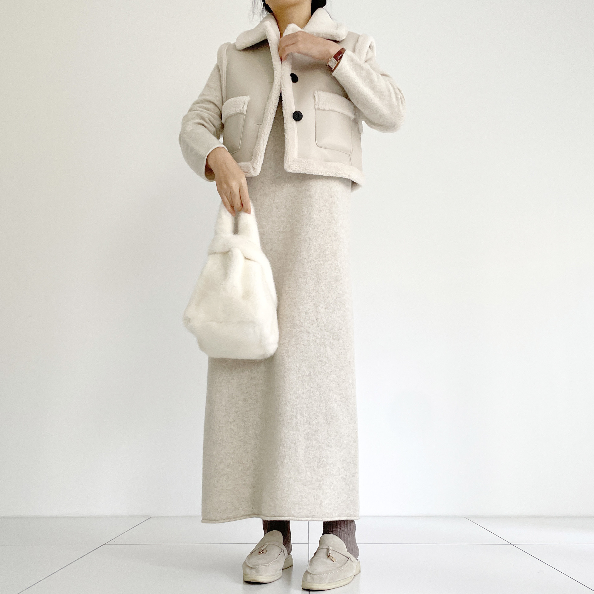 로로 후드 니트 원피스