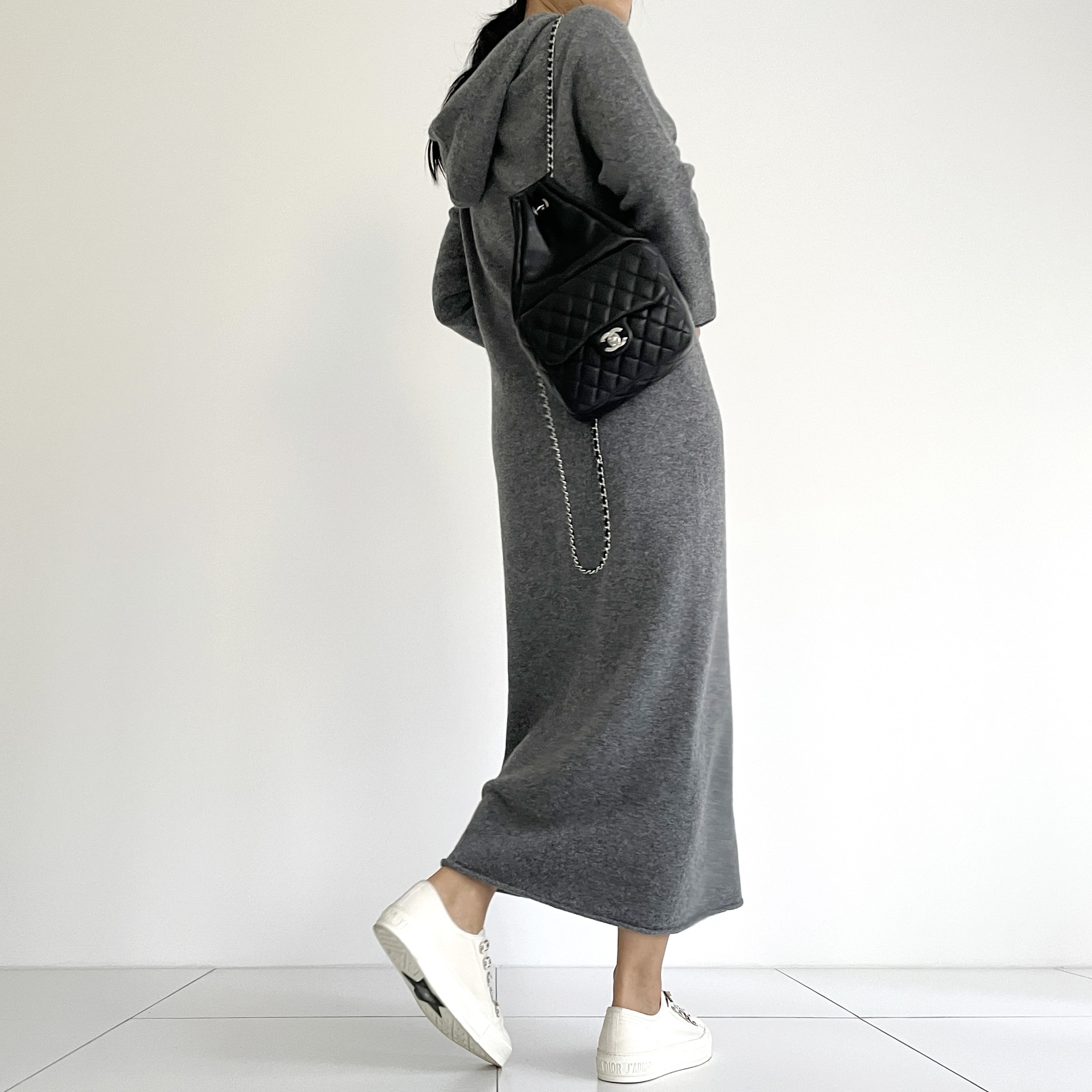 로로 후드 니트 원피스