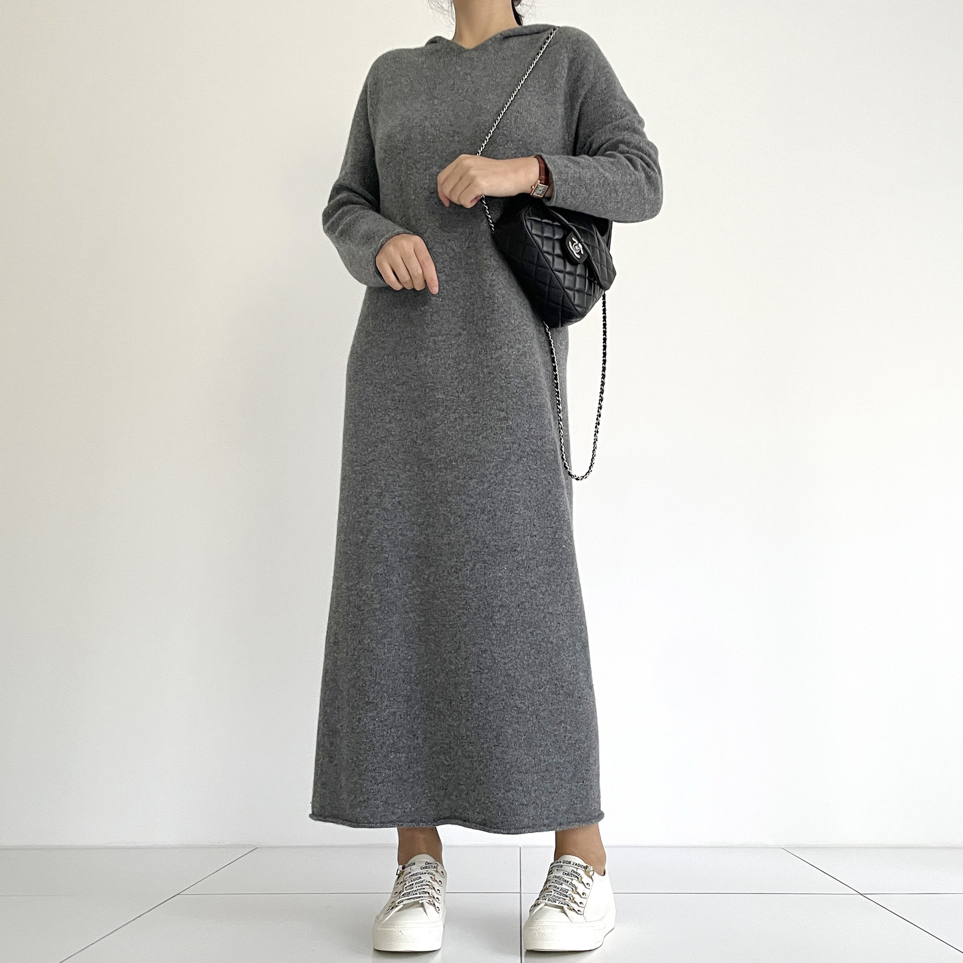 로로 후드 니트 원피스