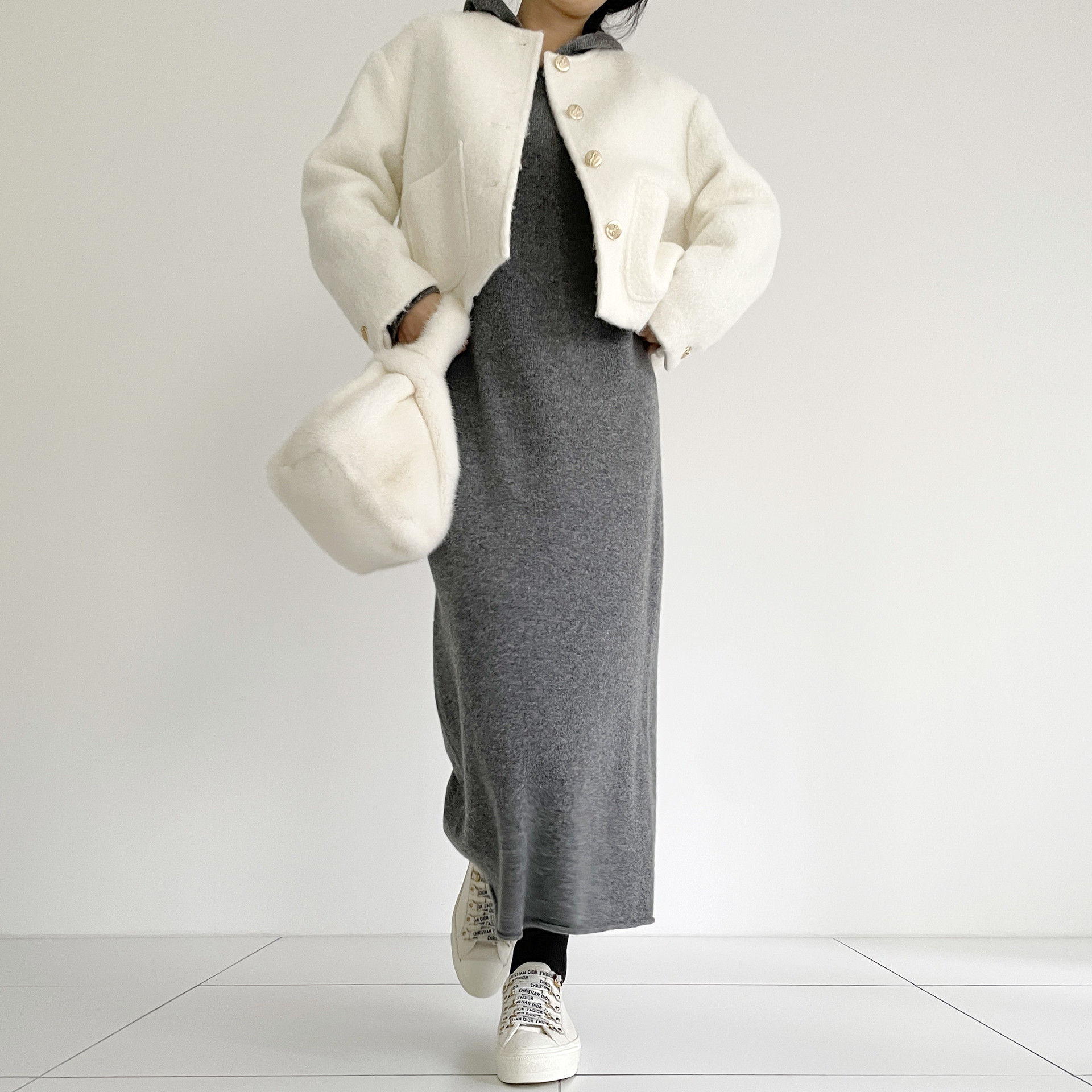 로로 후드 니트 원피스