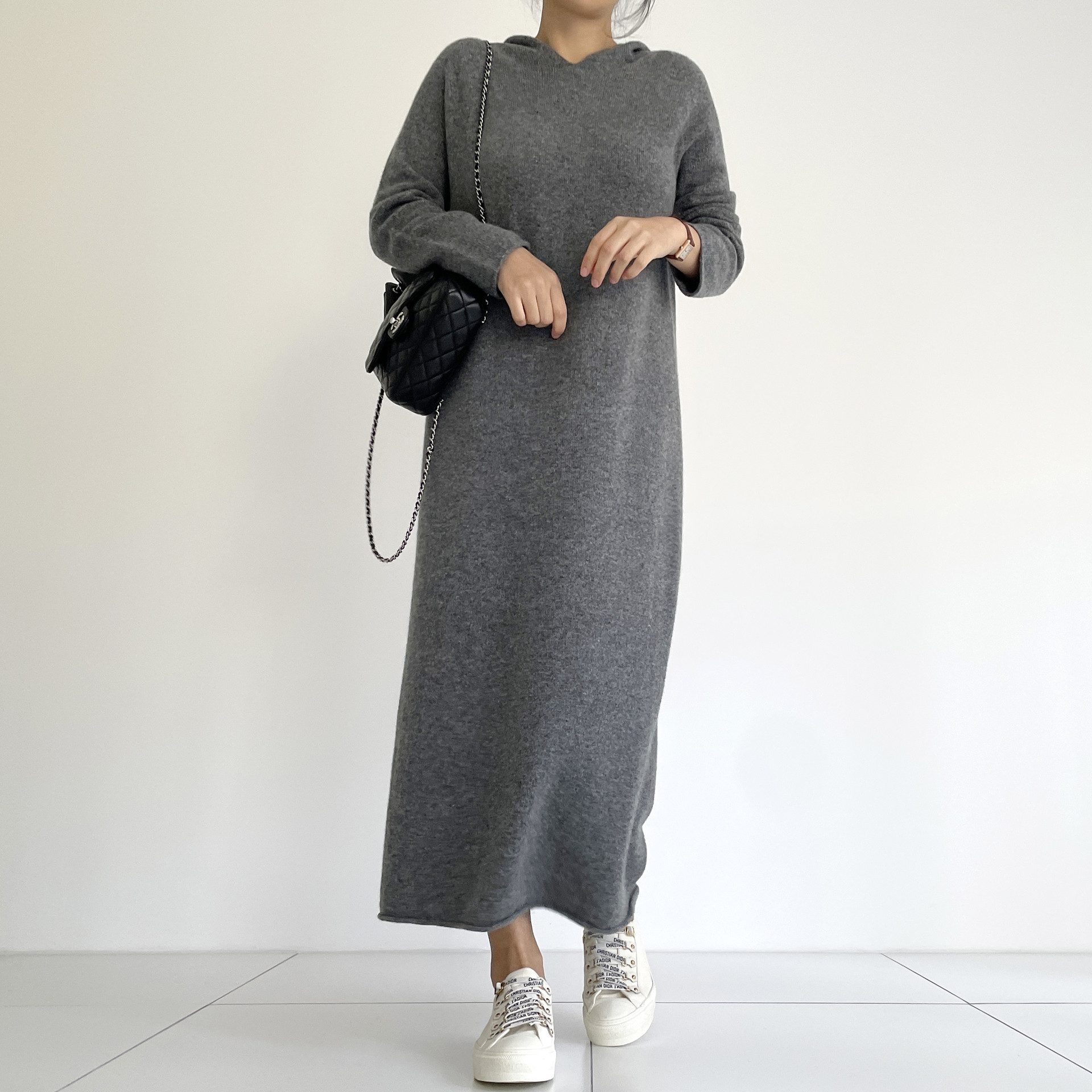 로로 후드 니트 원피스