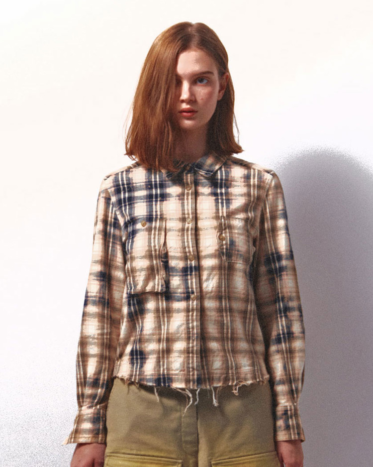 23 bleach washed check shirts : loerails korea
