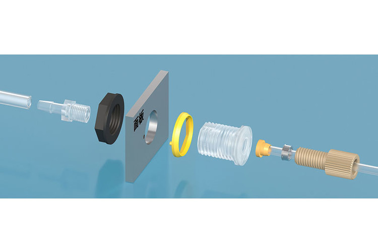 [Fitting] Bulkhead Three-Piece Union UNF,M12 나사탭 아답터 피팅 PP,PTFE 재질 1/4 ...