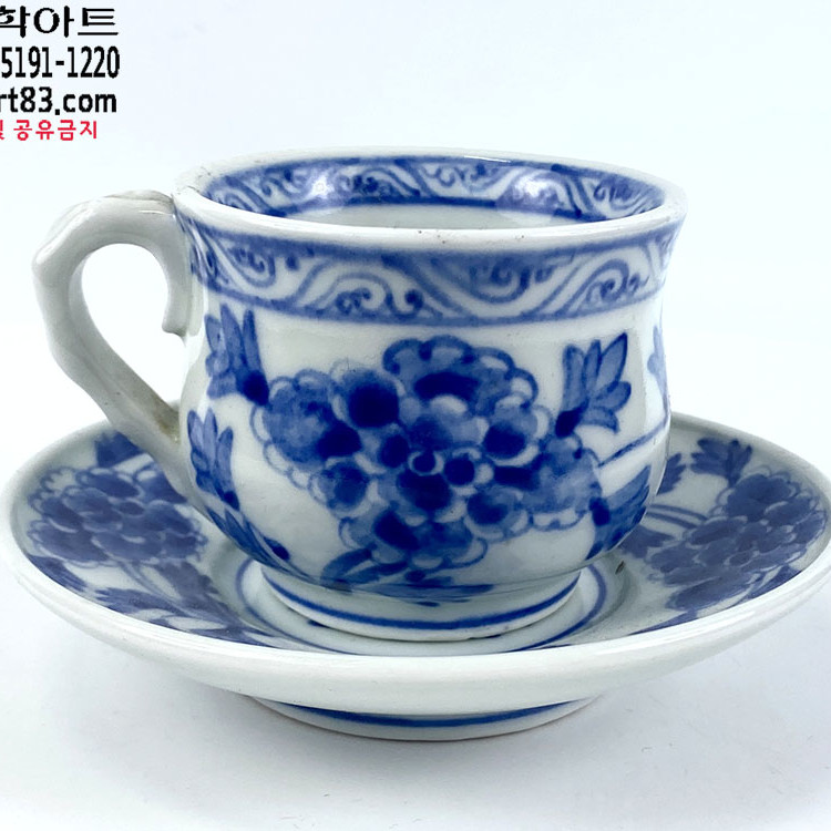 청화백자 찻잔 찻잔받침 미니찻잔 에스프레소잔 도자기찻잔 홍차잔 작은잔 한국전통도자기 청화백자 빈티지잔 엔틱잔 송학아트