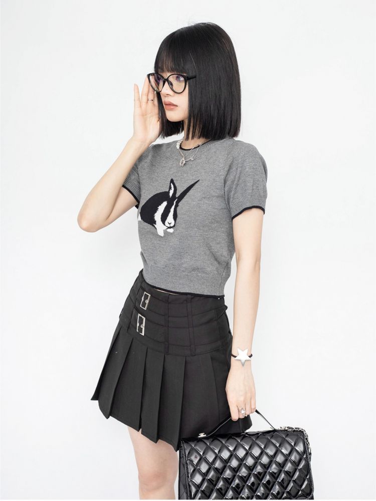 Cute Rabbit Embroidery Short Top : 커프 cuf