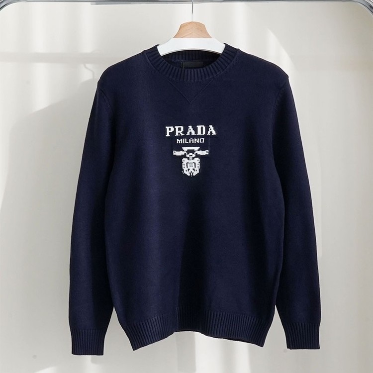 [변심반품ok] [PRADA] 프라다 밀라노 로고 남성 자카드 크루넥 니트 풀오버 : 루호샵