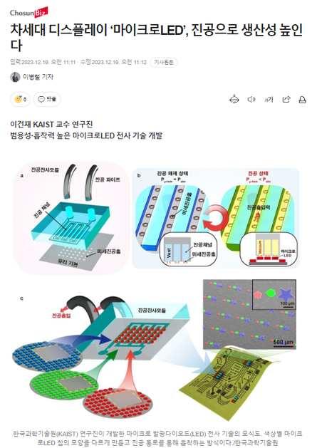 [국내 기사] 카이스트 이건재 교수팀, 원하는 색깔의 마이크로 LED 전사기술 개발 : KAIST HAND group
