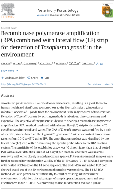 Recombinase polymerase amplification (RPA) combined with lateral flow ...