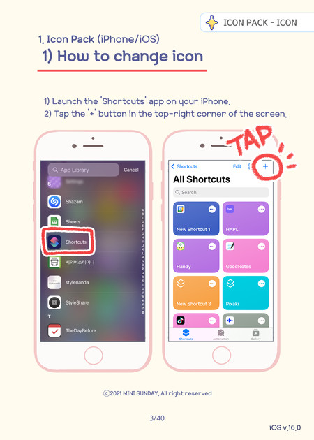 How to apply an icon pack(iOS/iPhone/iPad) : MINI SUNDAY studio