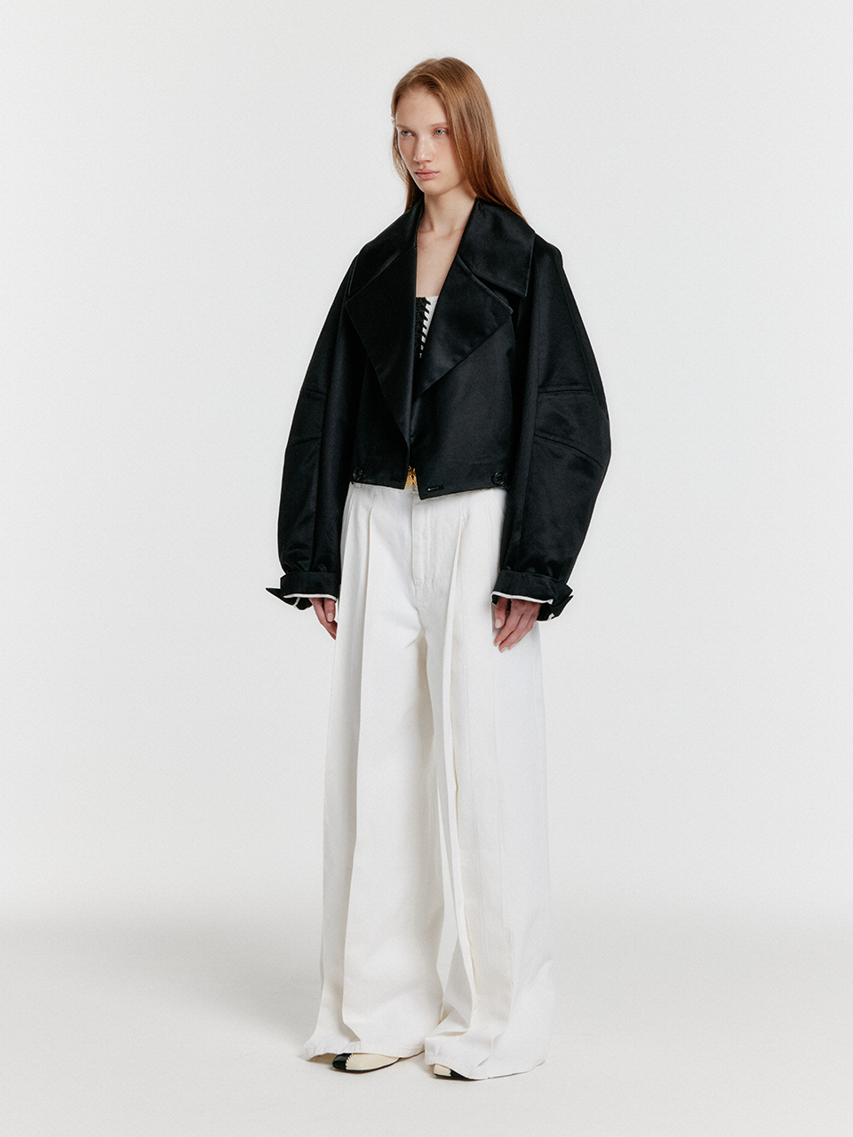 YUN Oversized One-Button Short Jacket - Black : EENK