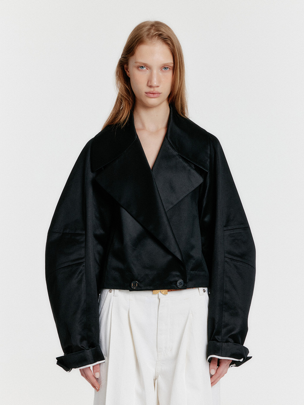 YUN Oversized One-Button Short Jacket - Black : EENK