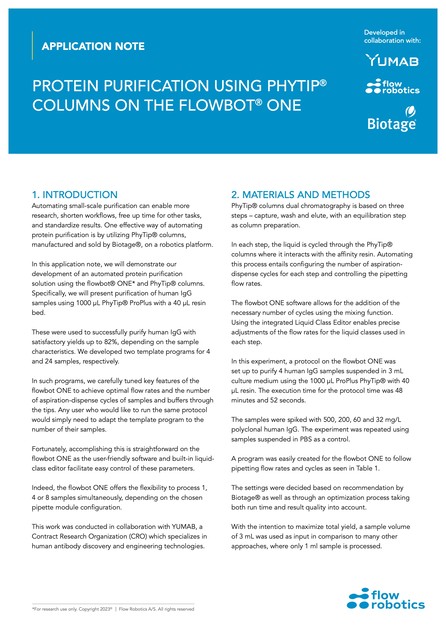 Applicaiton Note : PROTEIN PURIFICATION USING PHYTIP® COLUMNS ON THE ...