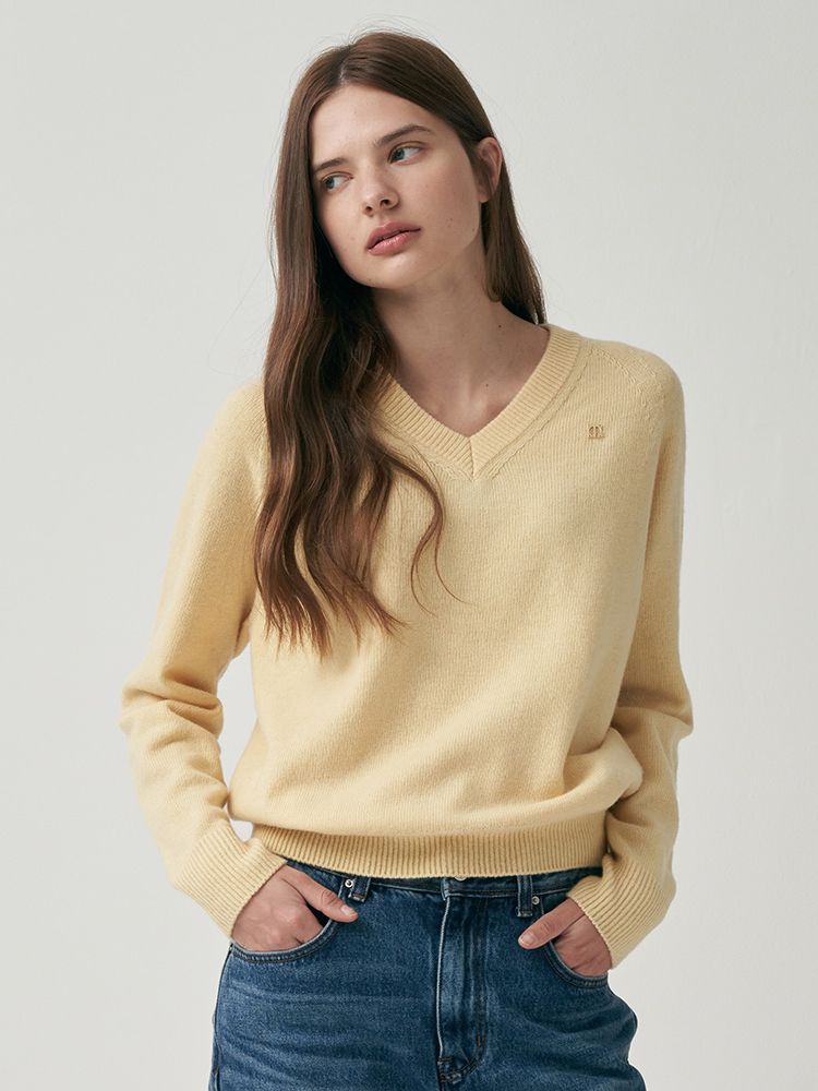 메리노 울 브이넥 니트 - Yellow : 모트 MOTT