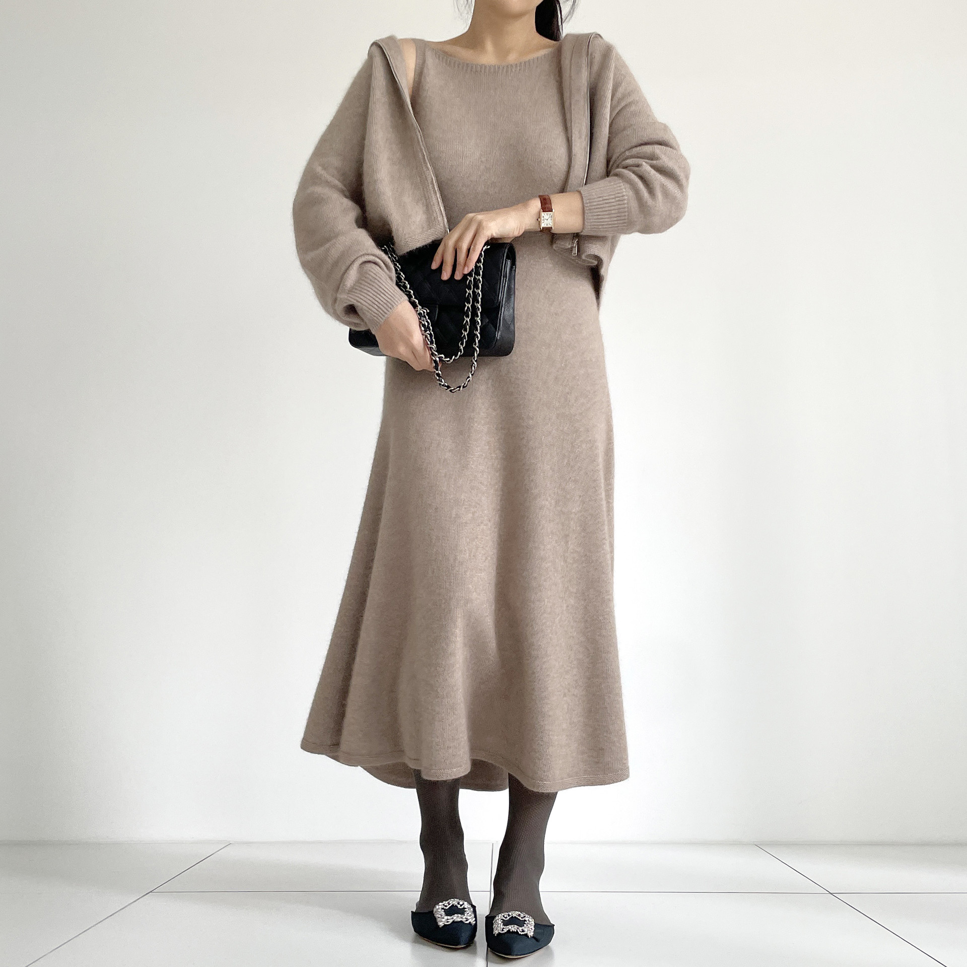 로로 후드 집업 & 플레어 니트 원피스