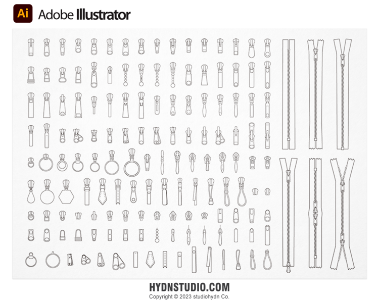 Vector YKK Zipper Slider Complete Collection (150 Designs) : HYDNSTUDIO