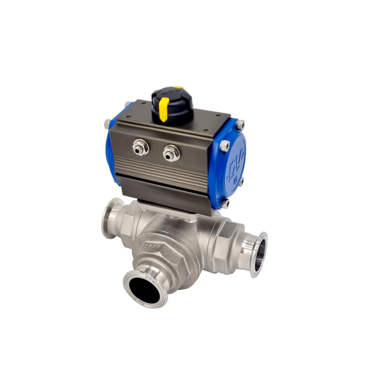 쎄니타리 3WAY 공압 볼밸브 (SUS316, 더블액팅) : 밸브파크