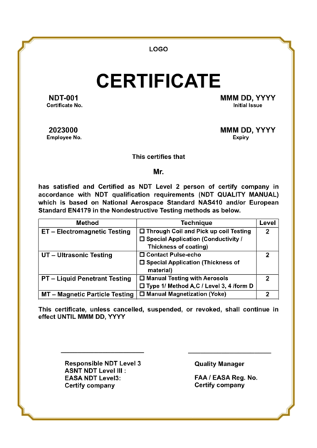 NDT LEVEL CERTIFICATE FORM : KNANDTB