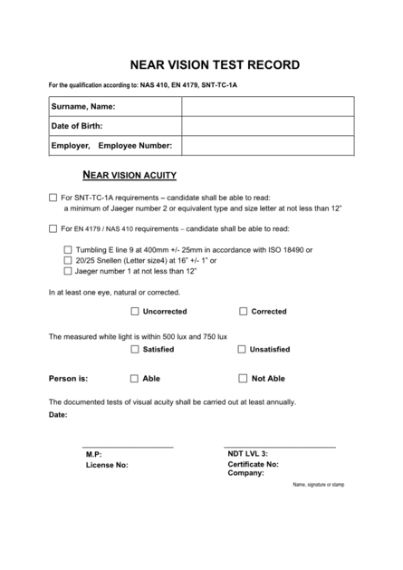 VISION TEST FORM : KNANDTB
