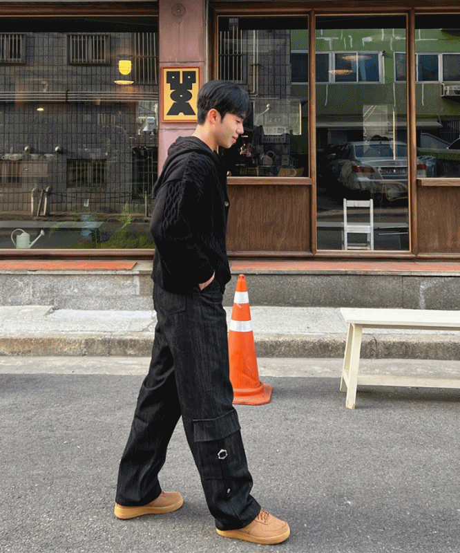 웨그 밑단 카고 생지 데님 팬츠 (2color) : 원스톤